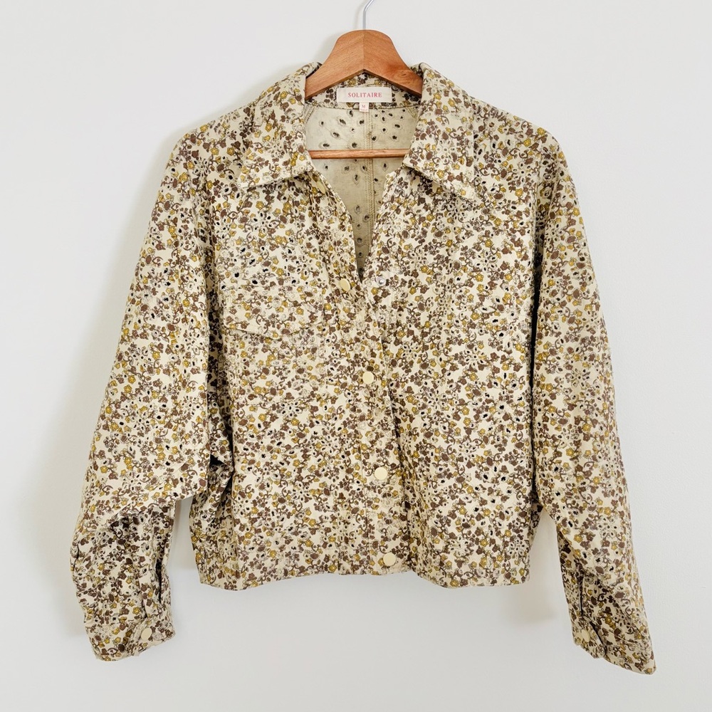 Solitaire Floral Print Eyelet Jacket - Gem